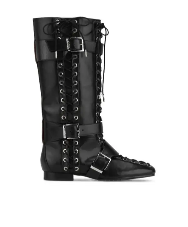 GANNI Lace-up High Boots In Crinkle Oleatex