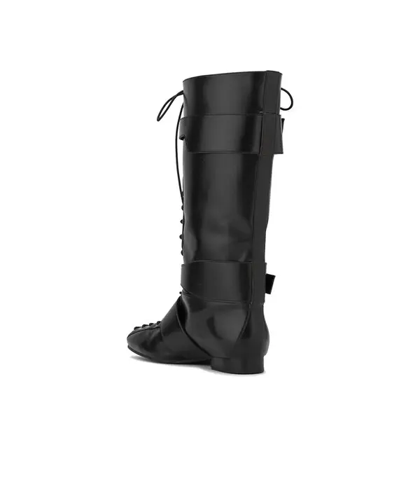 GANNI Lace-up High Boots In Crinkle Oleatex