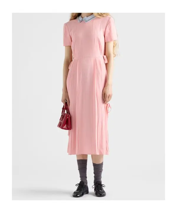 Prada Embroidered Marocain Crepe Dress