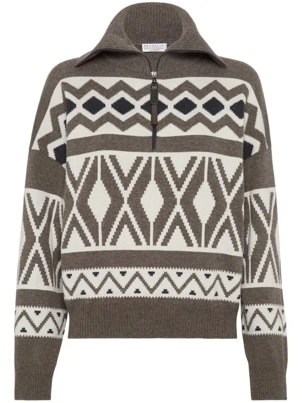 Brunello Cucinelli Jacquard Knit Jumper - Maroon