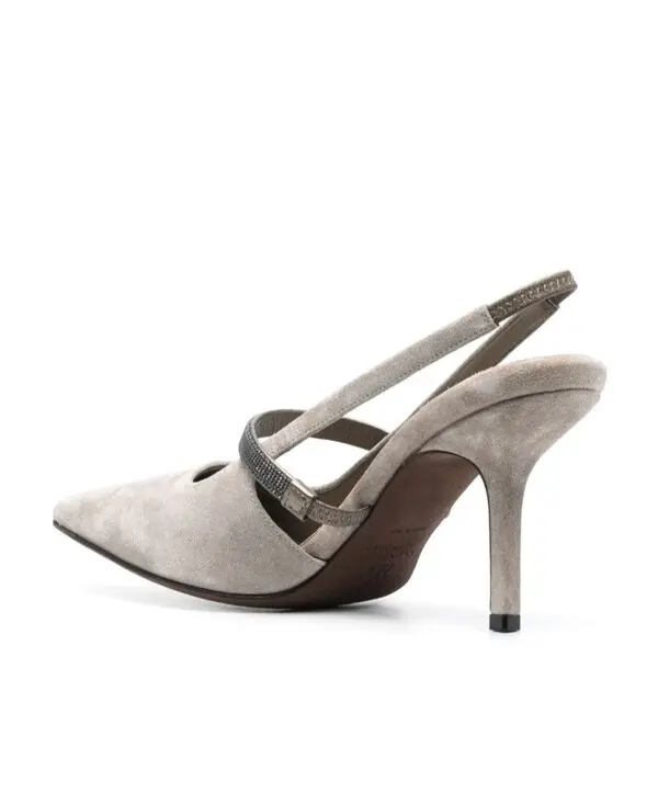 Brunello Cucinelli Pointed Toe Slingback Pumps With Monili Chain