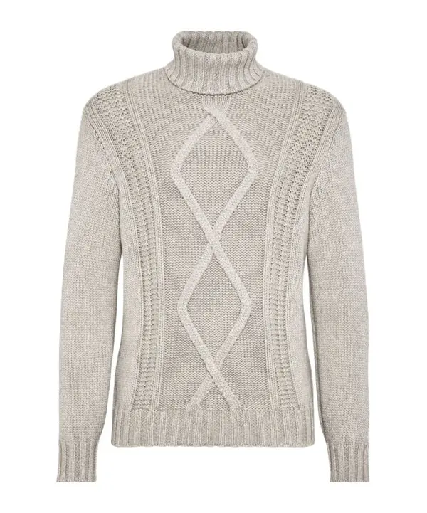Brunello Cucinelli Cashmere Cable Knit Turtleneck Sweater