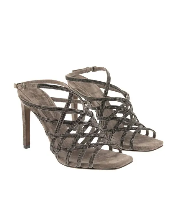Brunello Cucinelli Crossover Strap Embellished High Heel Sandals