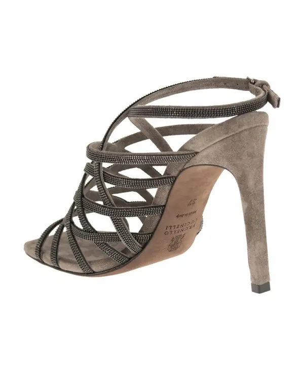 Brunello Cucinelli Crossover Strap Embellished High Heel Sandals
