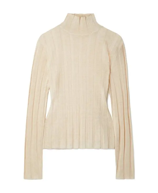 THE ROW High Collar Ribbed Knit Jumper