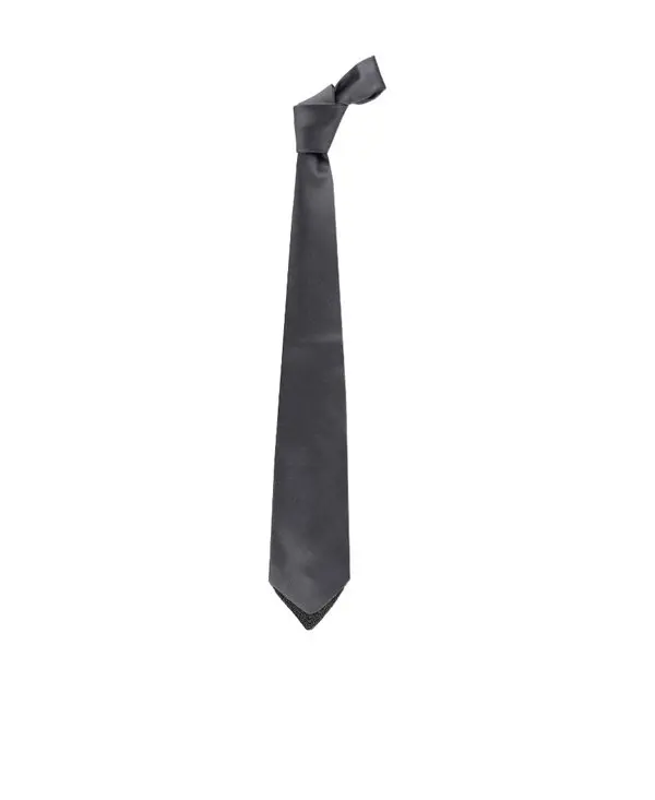 Brunello Cucinelli Rhinestone-detail Stretch-silk Tie - Black