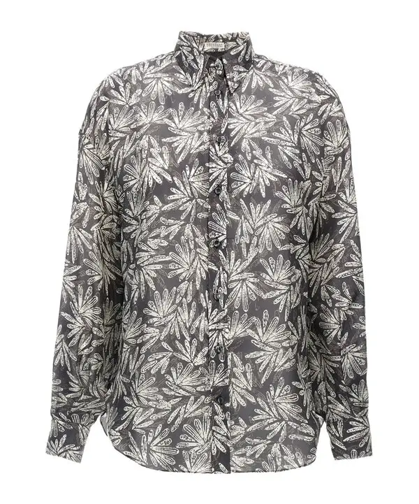 Brunello Cucinelli Printed Curved Hem Shirt