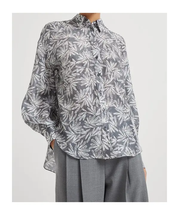 Brunello Cucinelli Printed Curved Hem Shirt