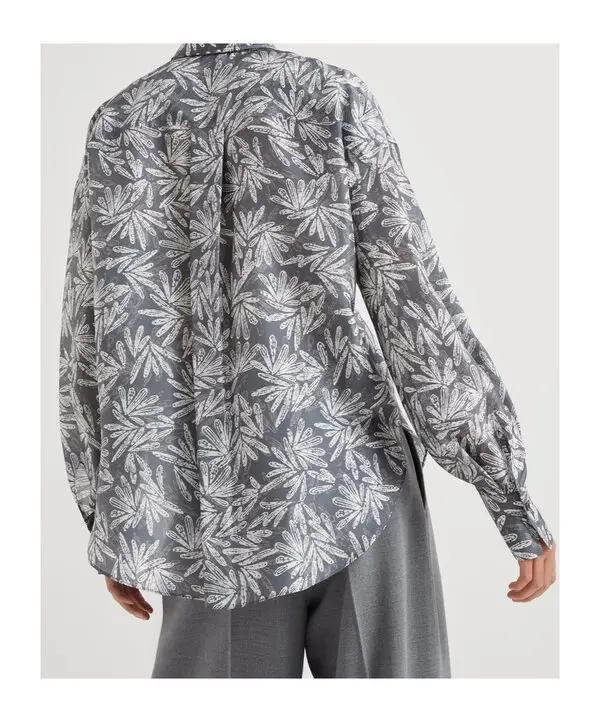 Brunello Cucinelli Printed Curved Hem Shirt