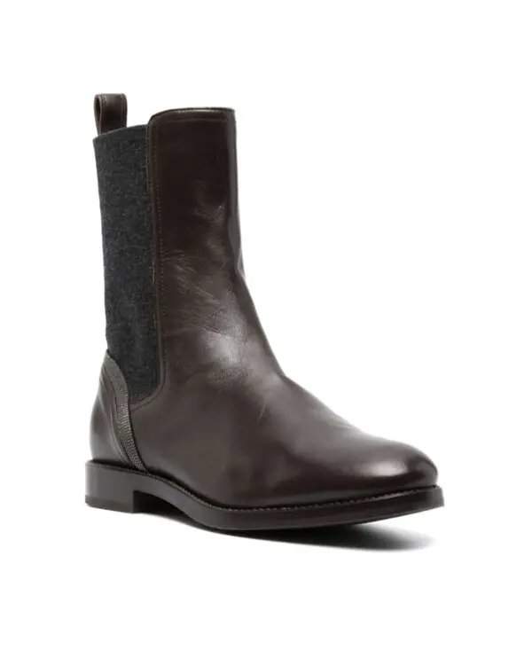 Brunello Cucinelli Monili-chain Almond-toe Ankle Boots