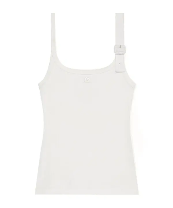 COURREGES Buckle-detail Ribbed Tank Top - Inheriting White
