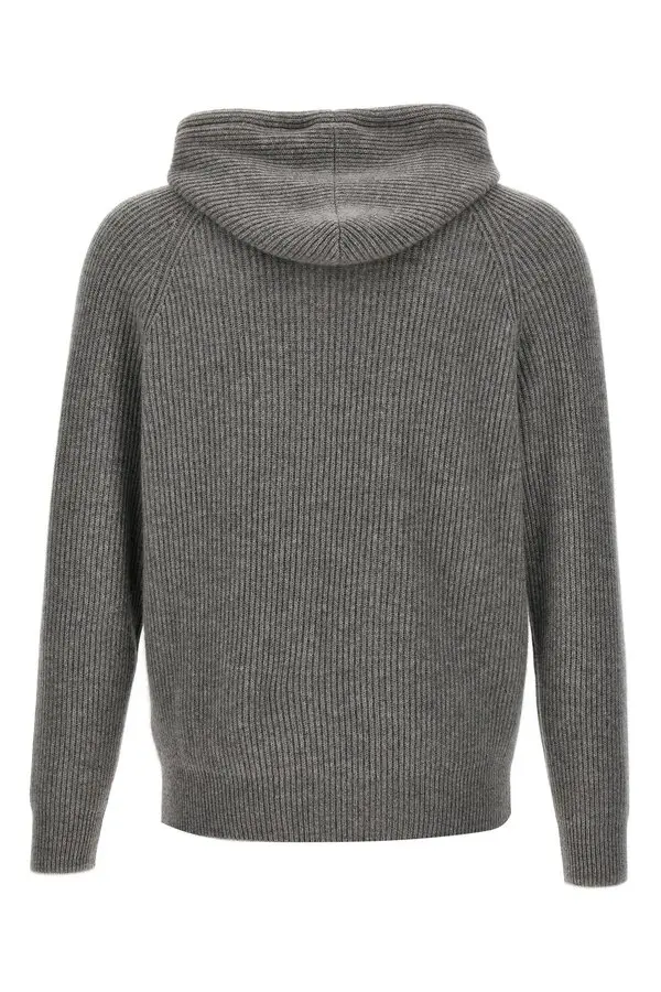 Brunello Cucinelli Logo Embroidered Zip-up Cardigan - Grey
