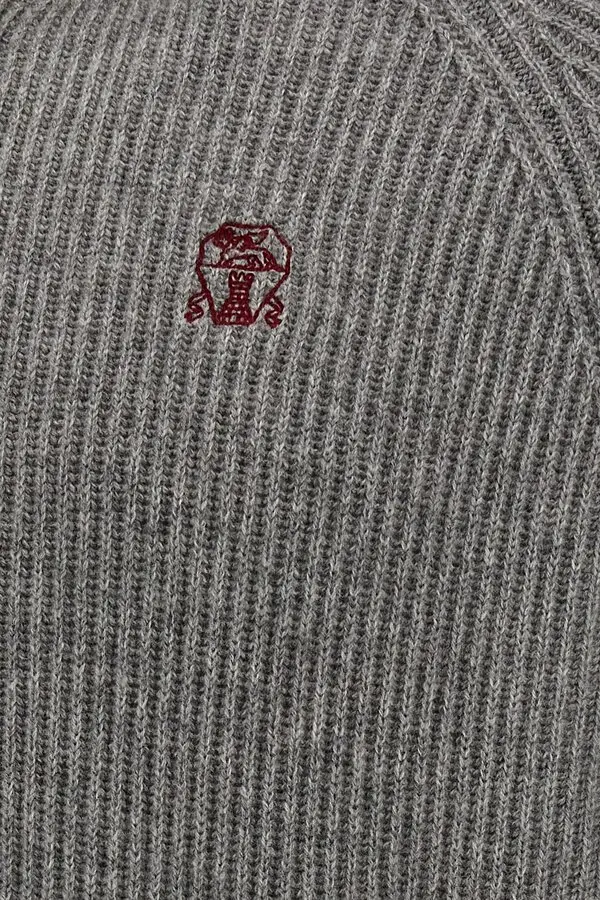 Brunello Cucinelli Logo Embroidered Zip-up Cardigan - Grey