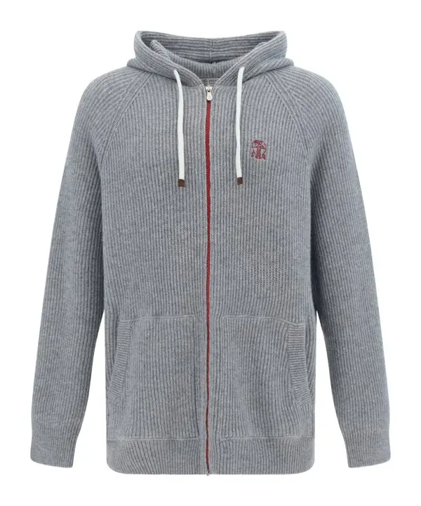 Brunello Cucinelli Logo Embroidered Zip-up Cardigan - Grey