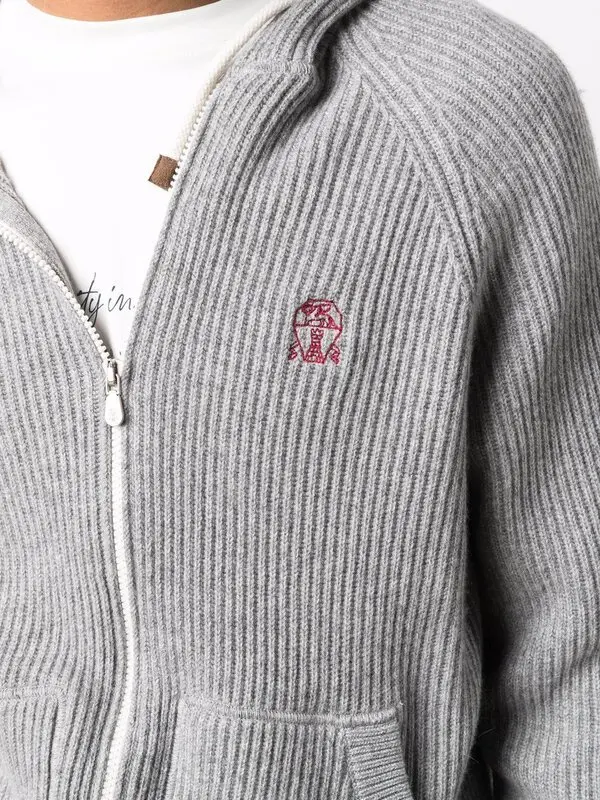 Brunello Cucinelli Logo Embroidered Zip-up Cardigan