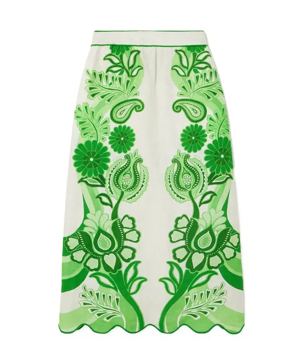 Farm Rio High Waisted Straight Silhouette Skirt With Scalloped Hem