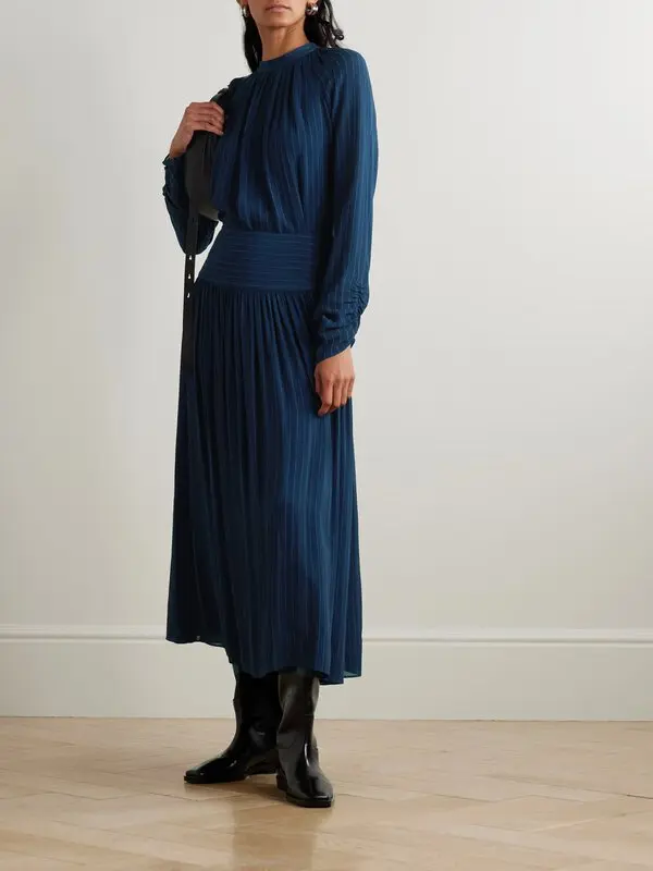 JOSEPH Santos Pinstriped Midi Skirt - Indigo