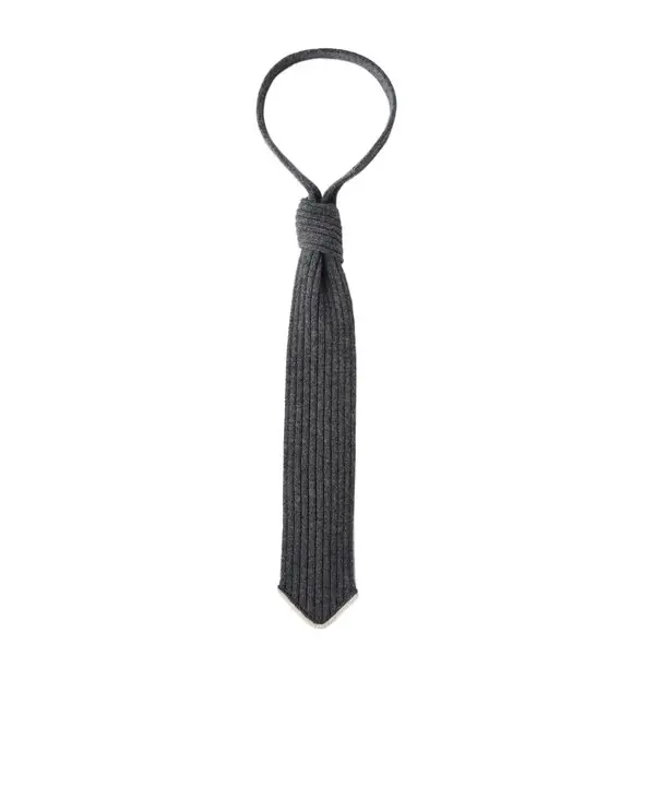 Brunello Cucinelli Ribbed Knit Tie With Monili - Grey