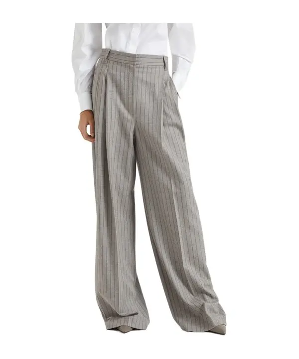 Brunello Cucinelli Pinstripe Wide-leg Tailored Trousers