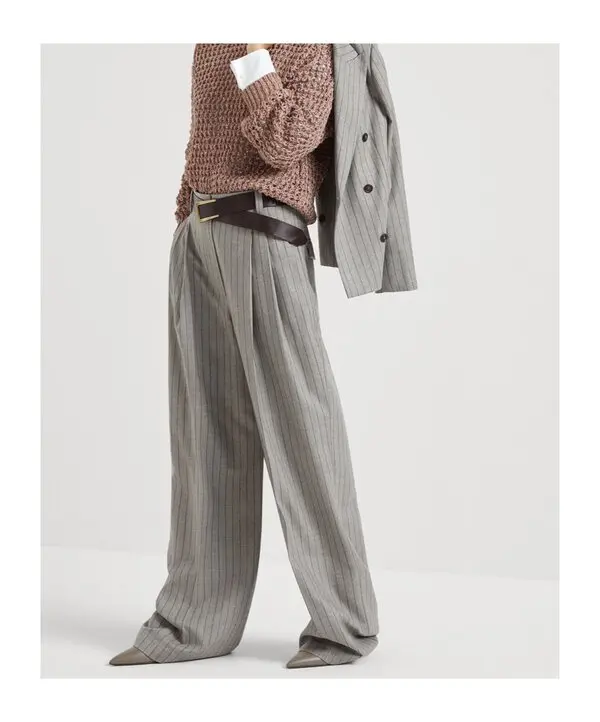 Brunello Cucinelli Pinstripe Wide-leg Tailored Trousers