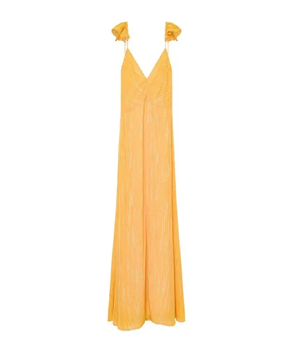 FORTE_FORTE Ruched V-neck Maxi Dress With Metallic Accents