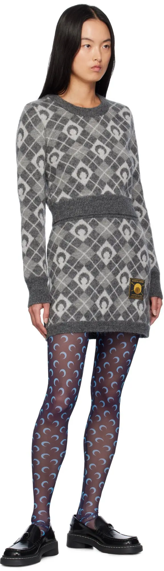 MARINE SERRE Jacquard Diamond Pattern Skirt - Light Gray