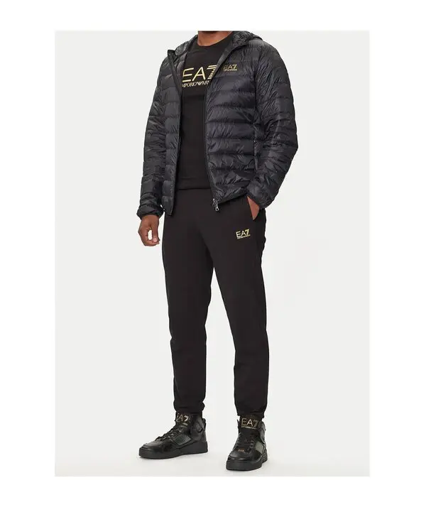 EA7 Quilted Hooded Jacket With Zip Fastening