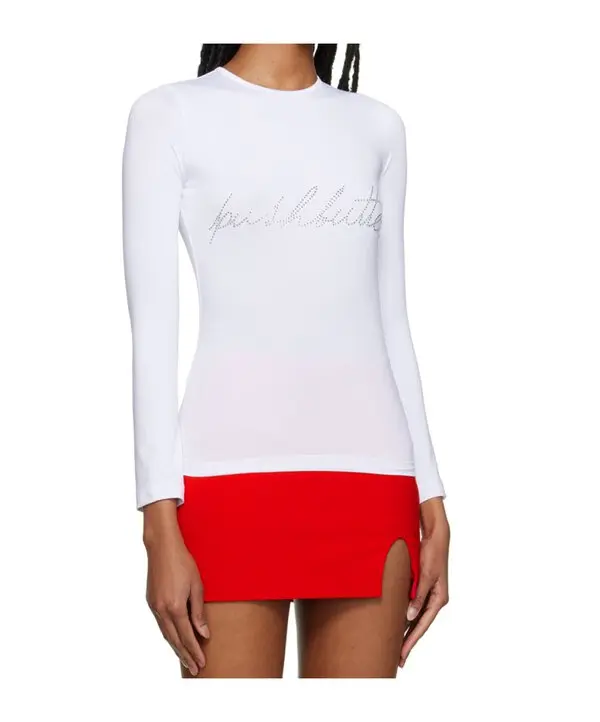 PUSHBUTTON Crew Neck Long-sleeved T-shirt With Rhinestone Logo