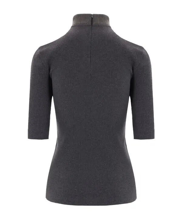 Brunello Cucinelli Monili Detailed Mock Neck Ribbed Top