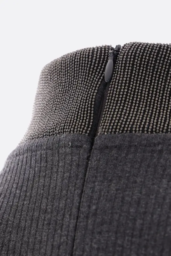 Brunello Cucinelli Monili Detailed Mock Neck Ribbed Top