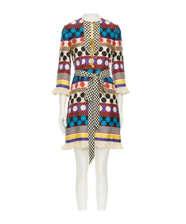 Valentino Garavani Printed Belted Dress With Ruffles And Tassels - Multicolor