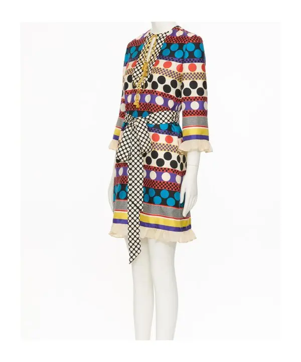 Valentino Garavani Printed Belted Dress With Ruffles And Tassels