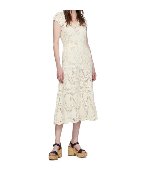 Gabriela Hearst V-neck Dress With Cap Sleeves And Scalloped Hem