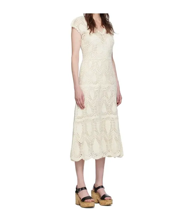 Gabriela Hearst V-neck Dress With Cap Sleeves And Scalloped Hem
