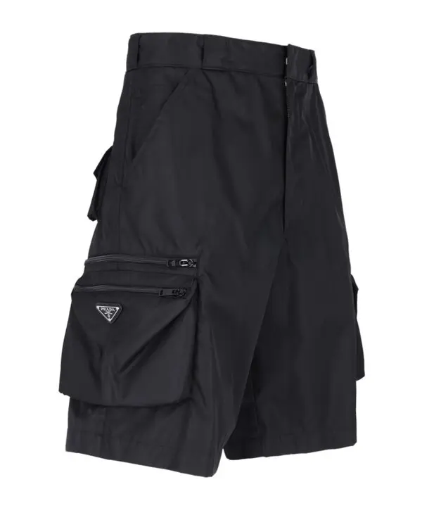 Prada Logo Plaque Zipped Cargo Shorts