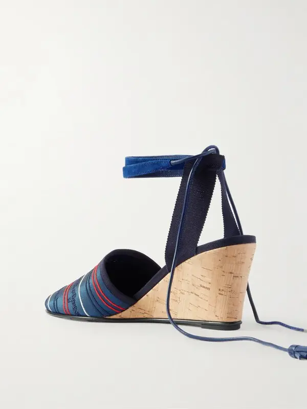 Valentino Garavani Striped Embroidered Wedge Sandals