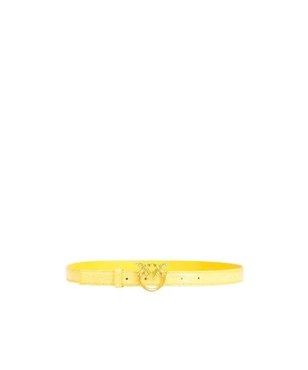 Pinko Galleria Thin 2cm Shiny Coloured Croc-print Belt With Love Birds Buckle - Yellow