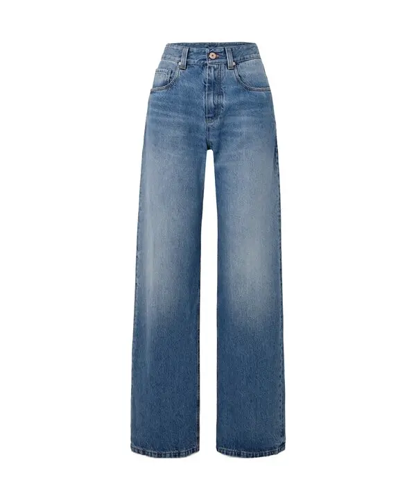 Brunello Cucinelli High Waist Wide Leg Jeans With Monili Embellishment