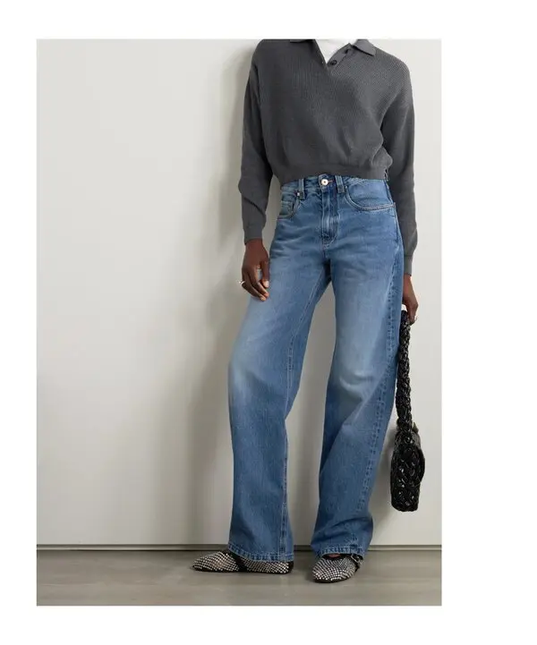 Brunello Cucinelli High Waist Wide Leg Jeans With Monili Embellishment