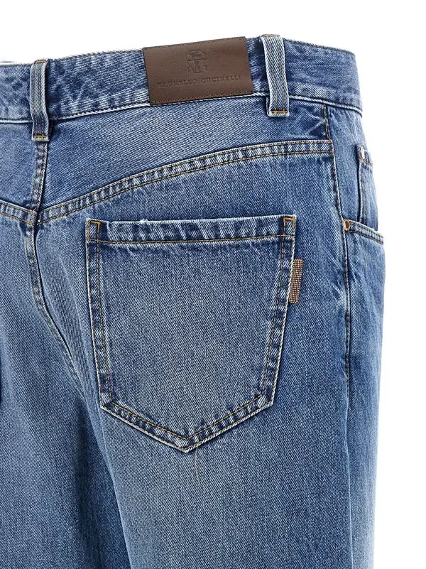 Brunello Cucinelli High Waist Wide Leg Jeans With Monili Embellishment