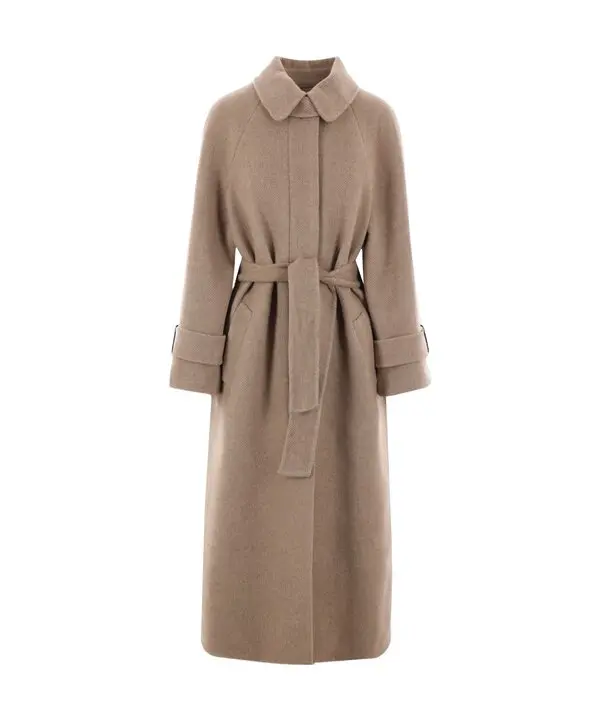 Brunello Cucinelli Herringbone Belted Coat - Light Brown