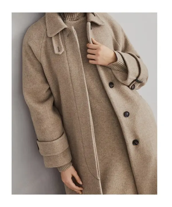 Brunello Cucinelli Herringbone Belted Coat