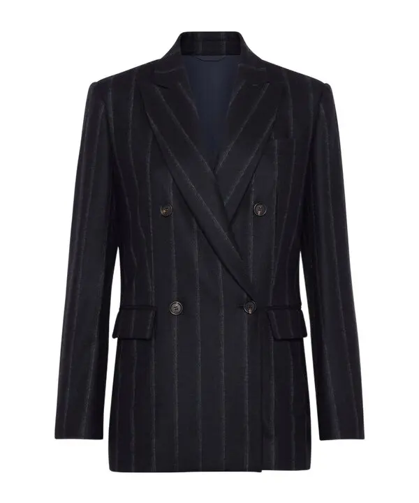 Brunello Cucinelli Pinstriped Double Breasted Blazer