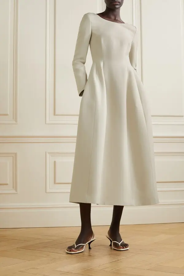 THE ROW Logo Collar Wool Silk Blend Mid-length Dress