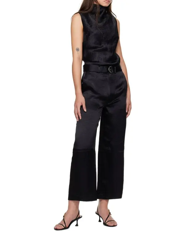 Nanushka Husna Belted Crinkled Satin Pants