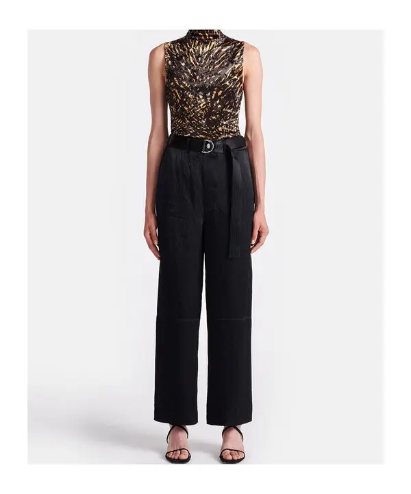 Nanushka Husna Belted Crinkled Satin Pants