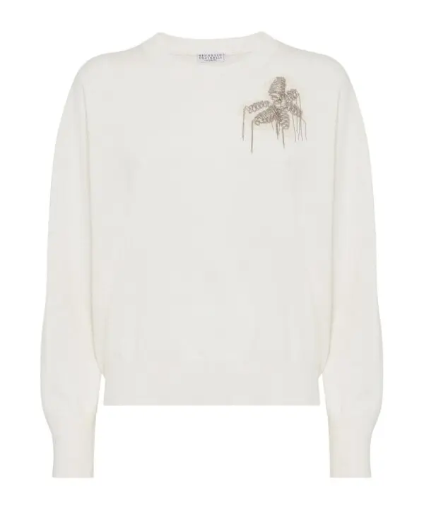 Brunello Cucinelli Embellished Knit Jumper - White