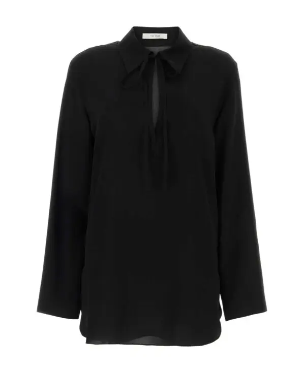 THE ROW Long-sleeved Tie-detailed V-neck Top