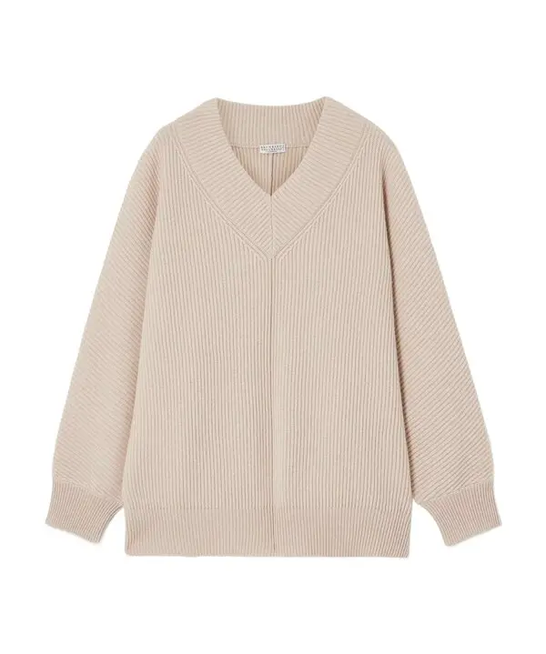 Brunello Cucinelli Long Sleeve V-neck Ribbed Sweater