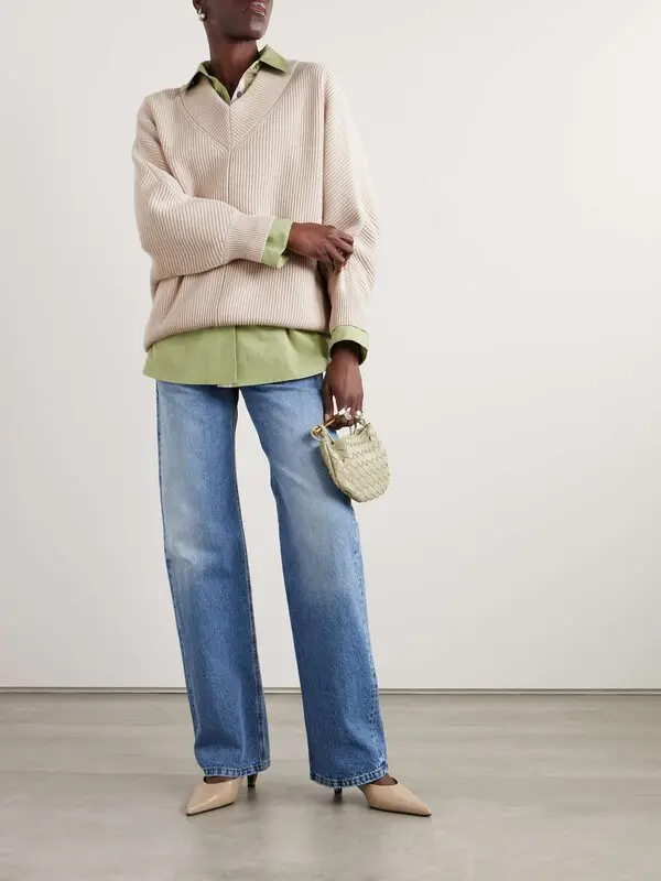 Brunello Cucinelli Long Sleeve V-neck Ribbed Sweater
